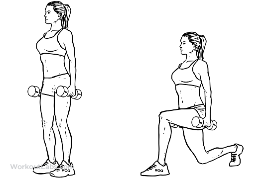 Dumbbell Lunges | Illustrated Exercise guide - WorkoutLabs