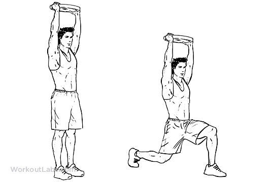 Plate Overhead Walking Lunges | WorkoutLabs